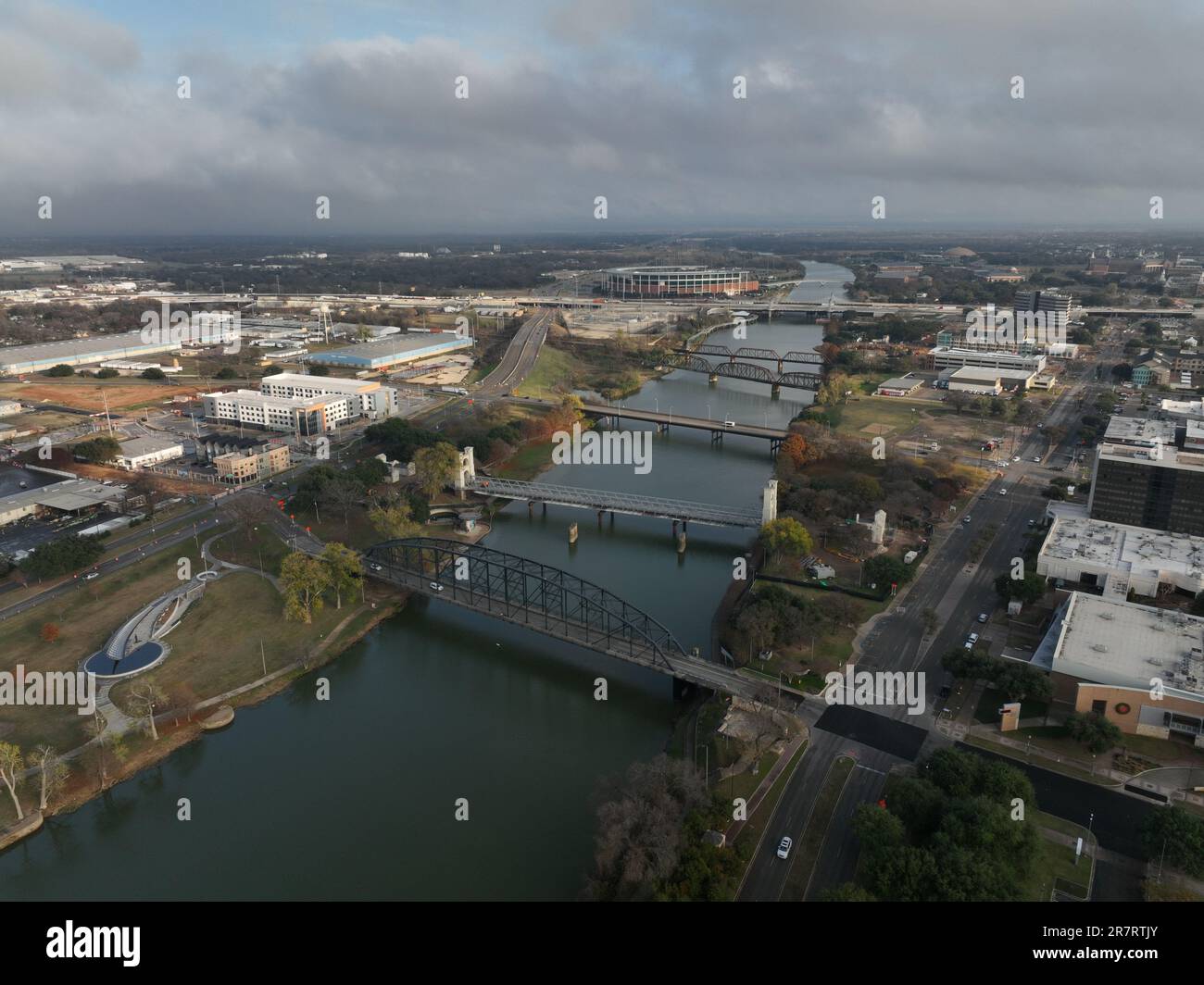 An aerial view of Waco Downtown on a gloomy day in Texas Stock Photo ...