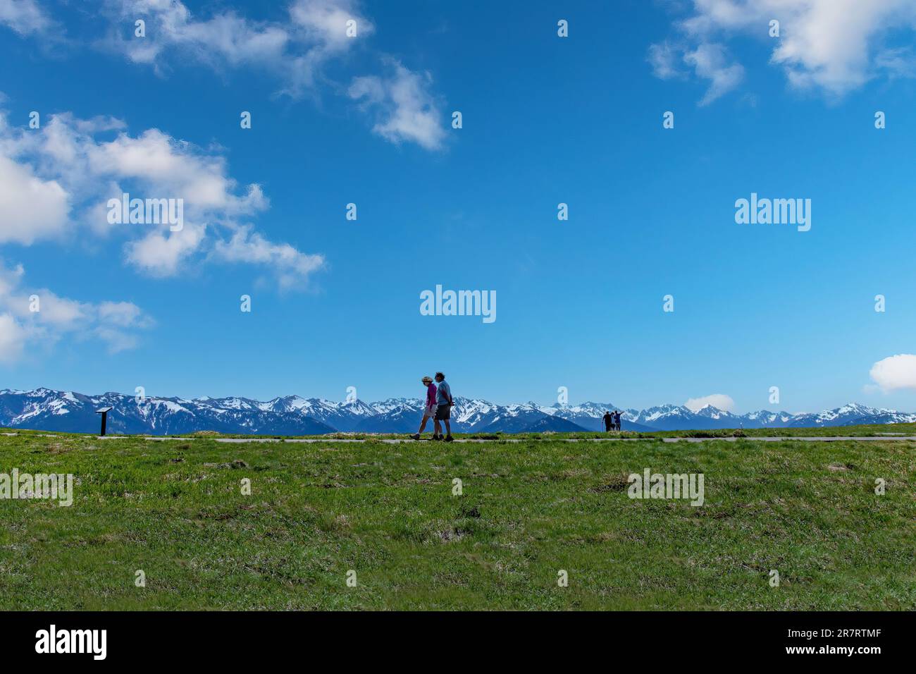 Port Angeles, WA, USA-July 2022; People walking near Hurricane Ridge ...