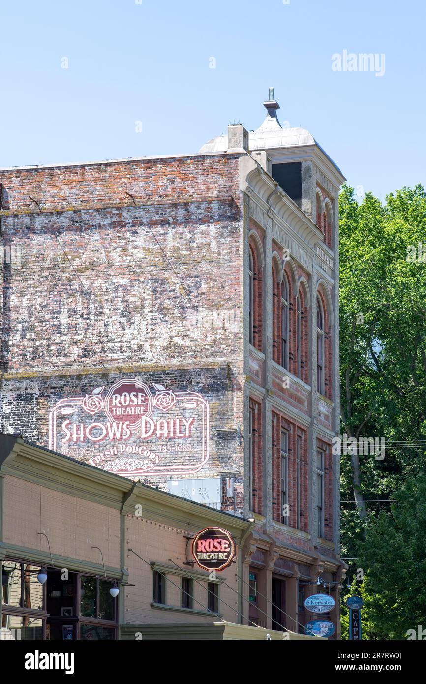 Port Townsend, WA, USA-July 2022; View of the façade of one of the 19th ...