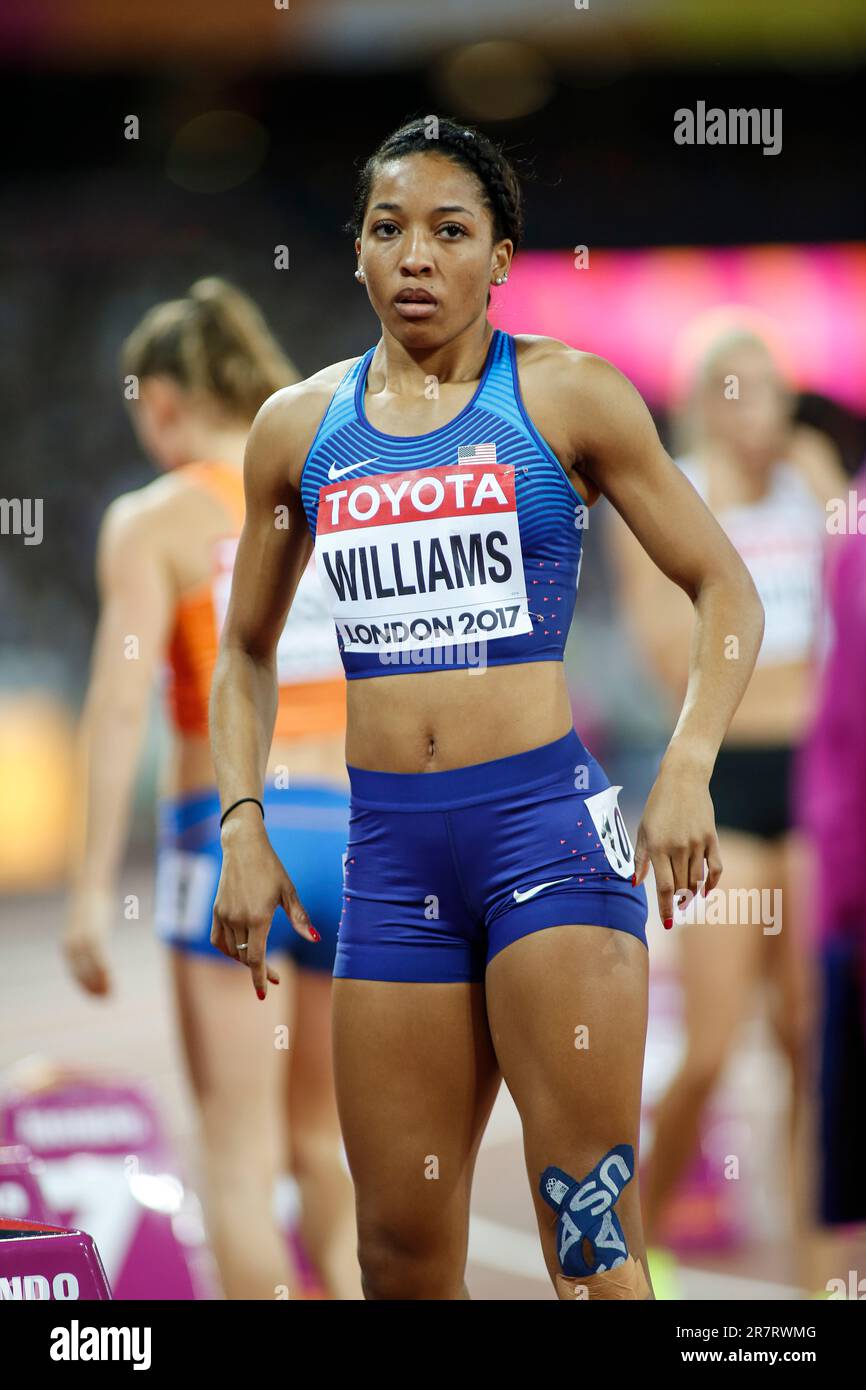 Kendell Williams participating in the Heptathlon at the World Athletics ...