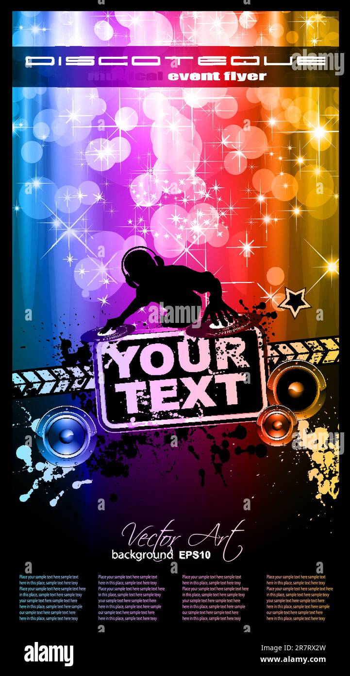 Disco Event Poster with a Disk Jockey remixing two disks with a ...