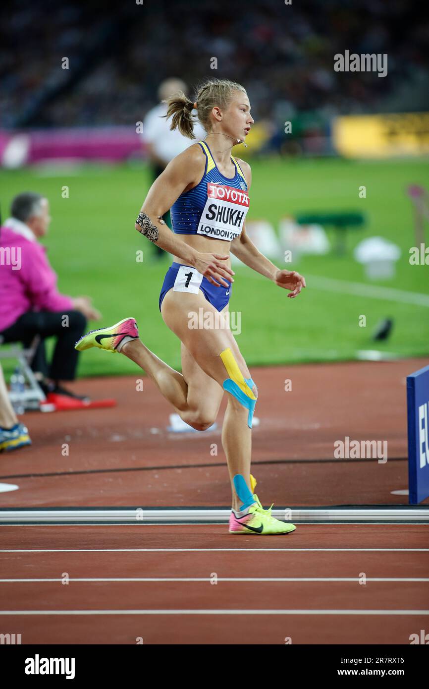 Alina Shukh participating in the Heptathlon at the World Athletics ...