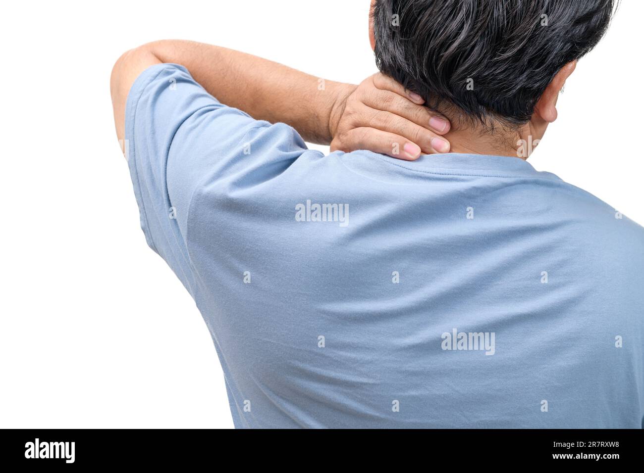 Middle aged man feel neck pain due to working in front of a computer ...