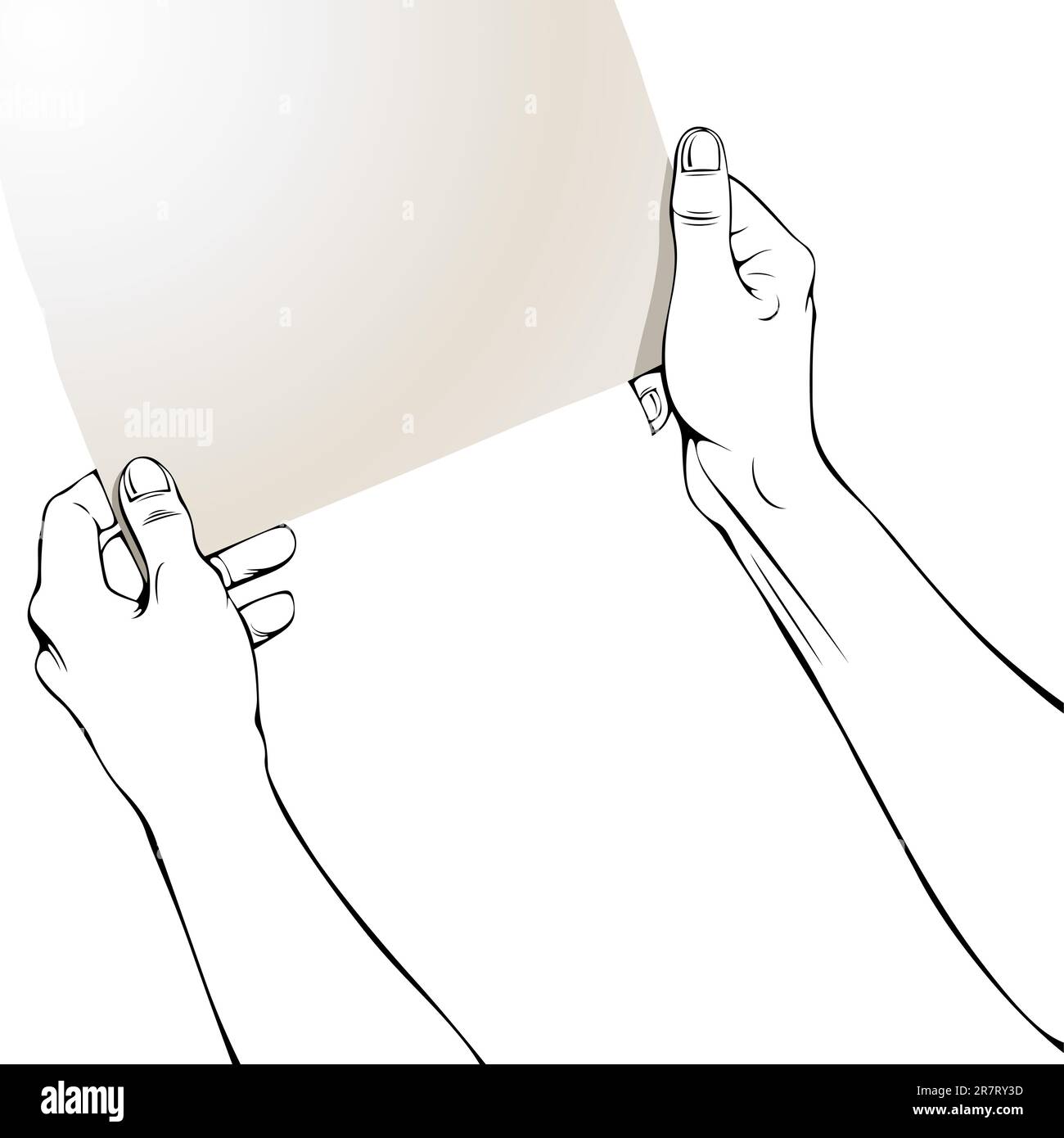 Hands with blank paper, whole sheet is in clipping mask outside work ...