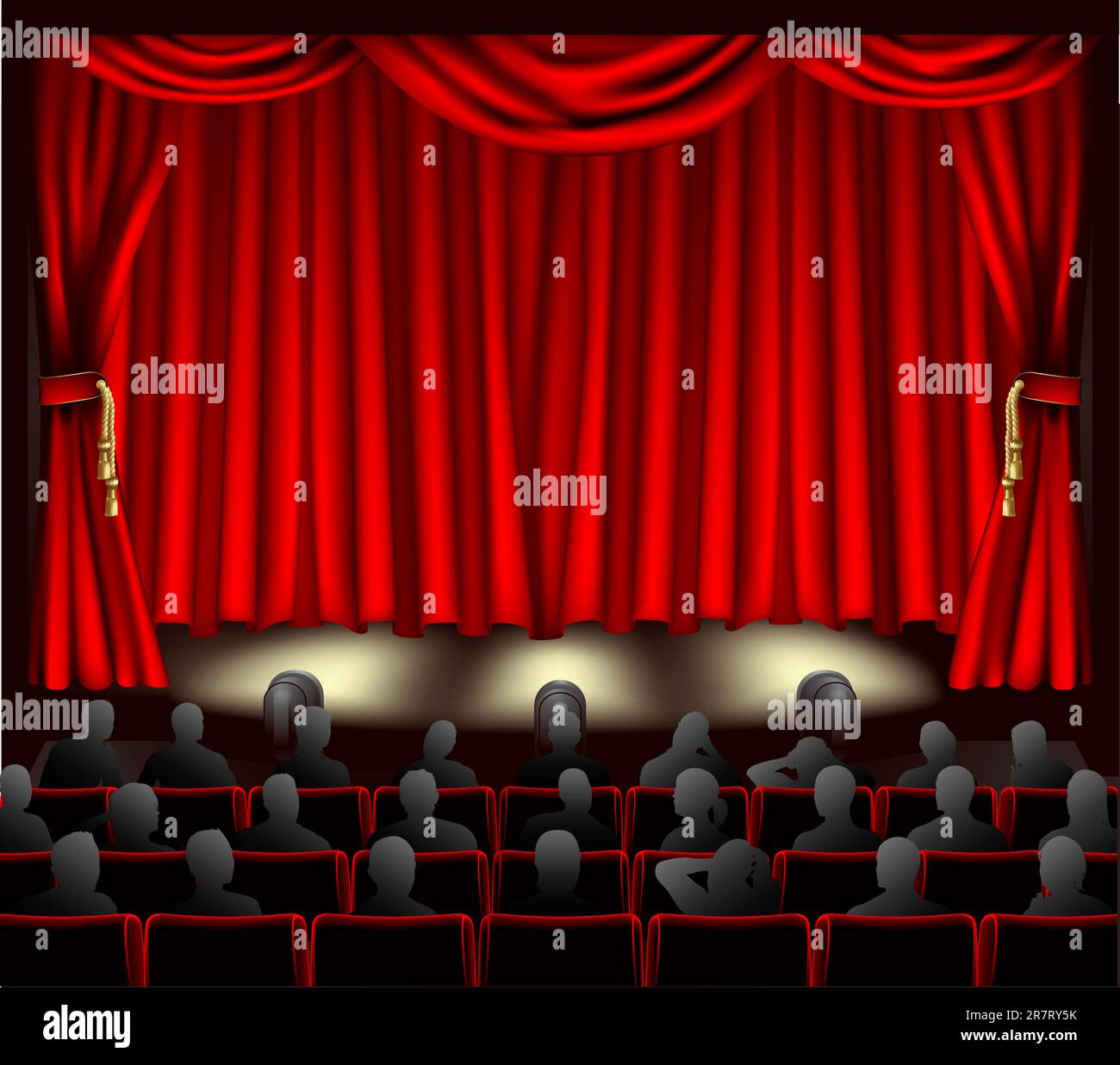 Illustration of theatre with curtains and audience Stock Vector Image ...