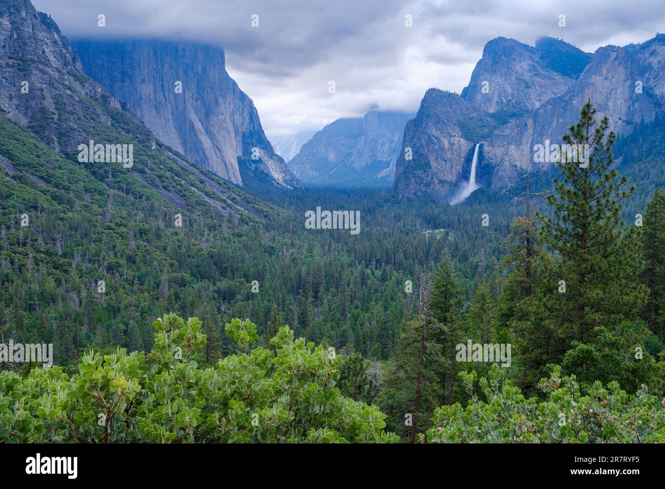 A beautiful and moody viewpoint of El Capitan into Yosemite Valley ...