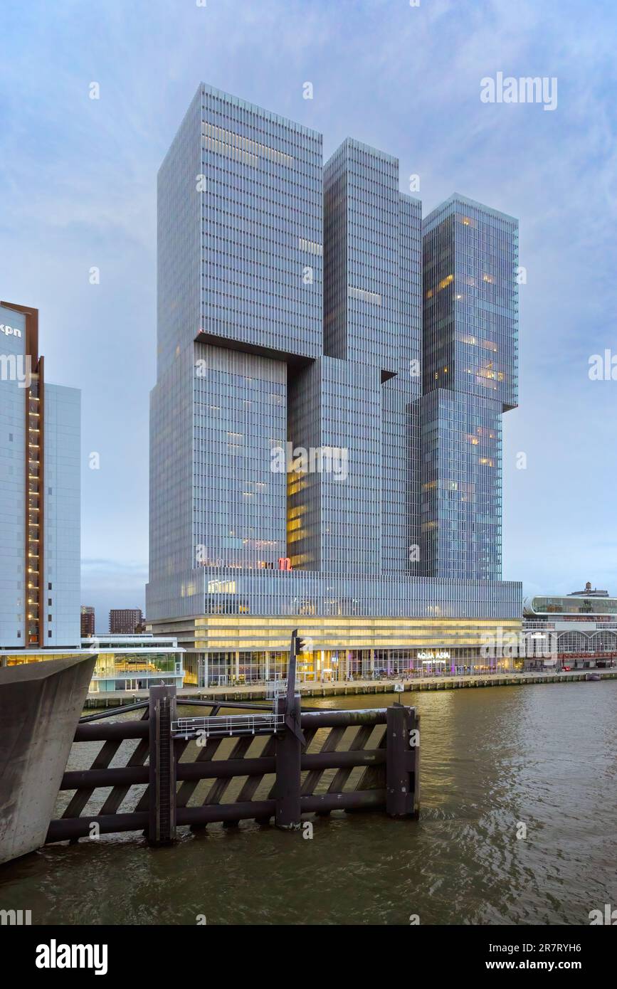 Rotterdam, Netherlands - De Rotterdam mixed use towers by OMA at dusk ...