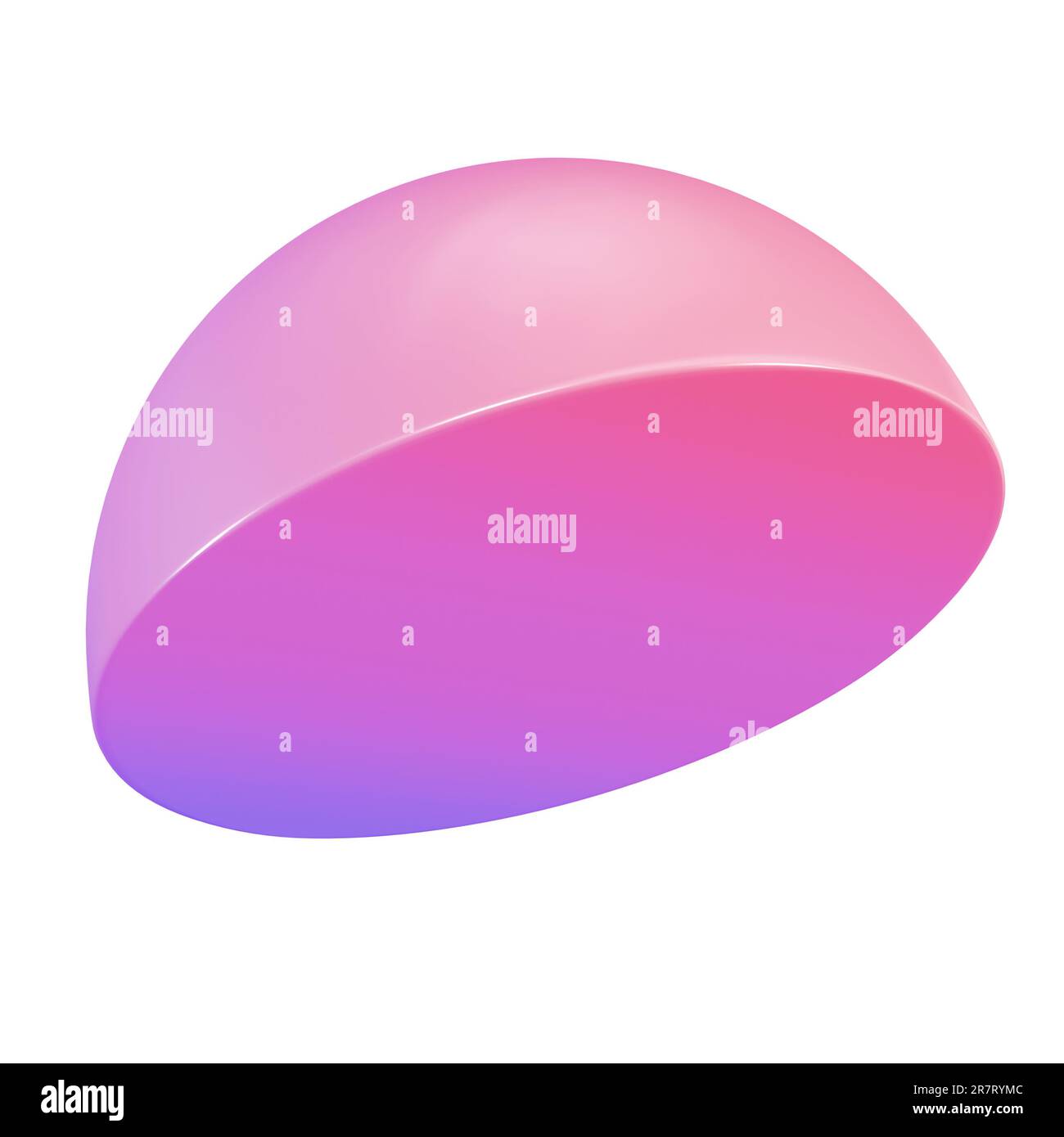 3d metal semisphere geometric shape. Realistic glossy pink and lilac gradient luxury template ...
