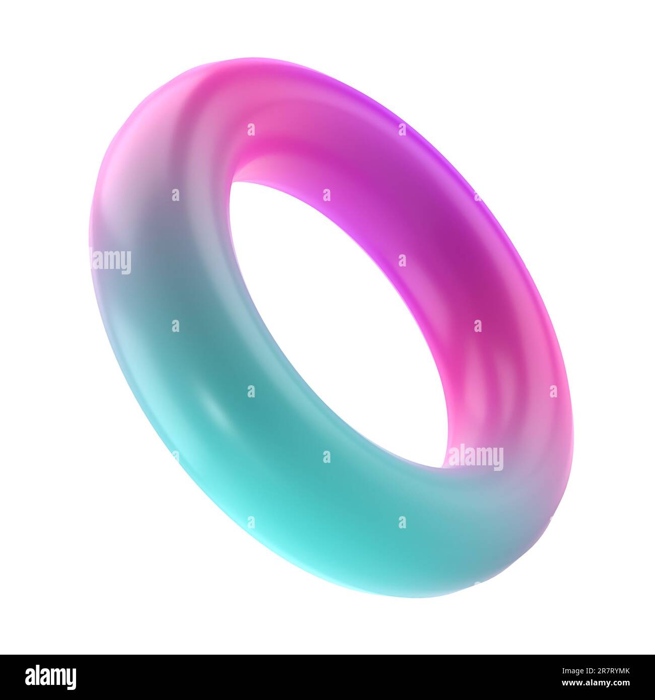 3d metal donut geometric shape. Realistic glossy turquoise and lilac ...