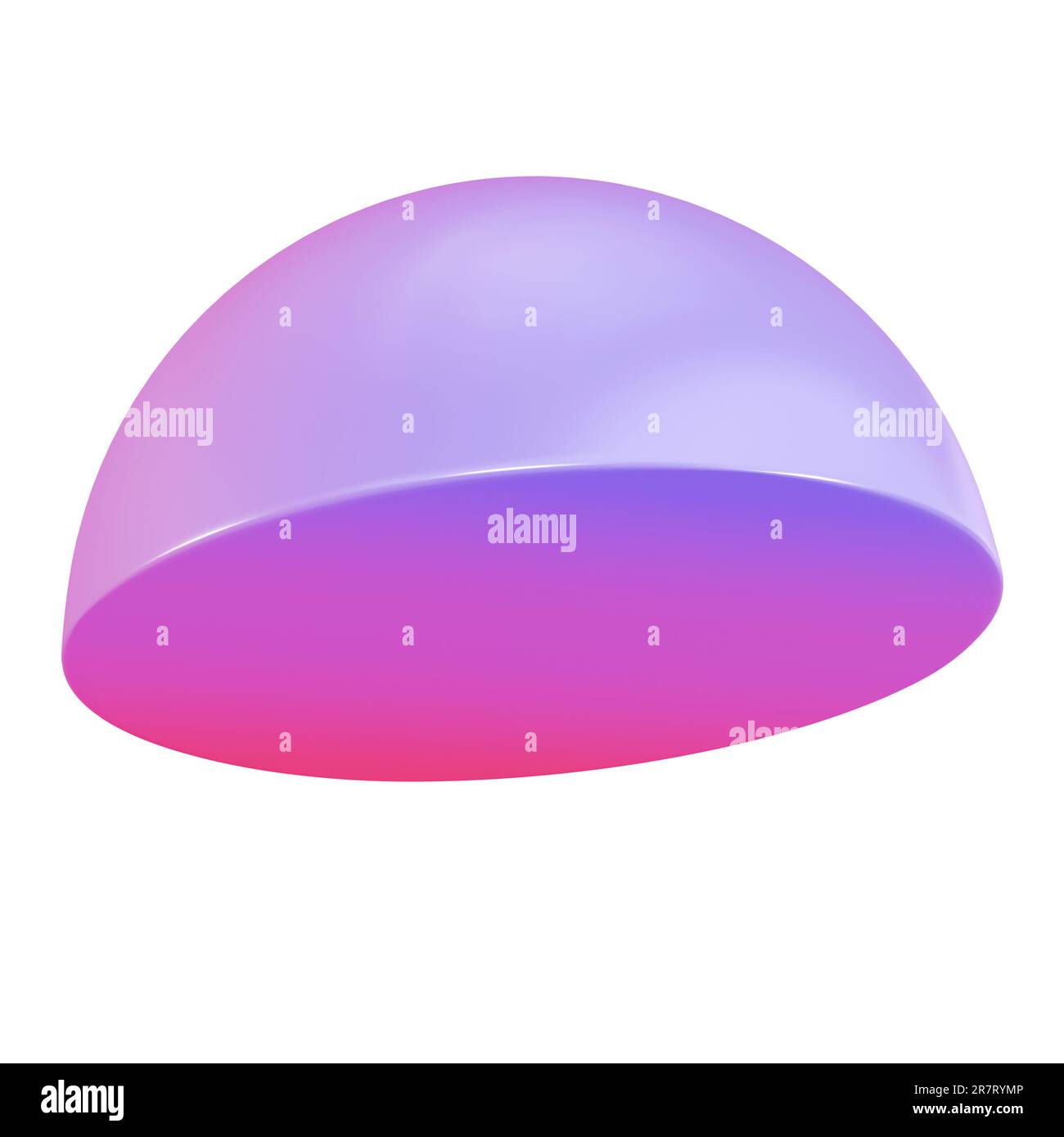 3d metal semisphere geometric shape. Realistic glossy pink and lilac gradient luxury template ...