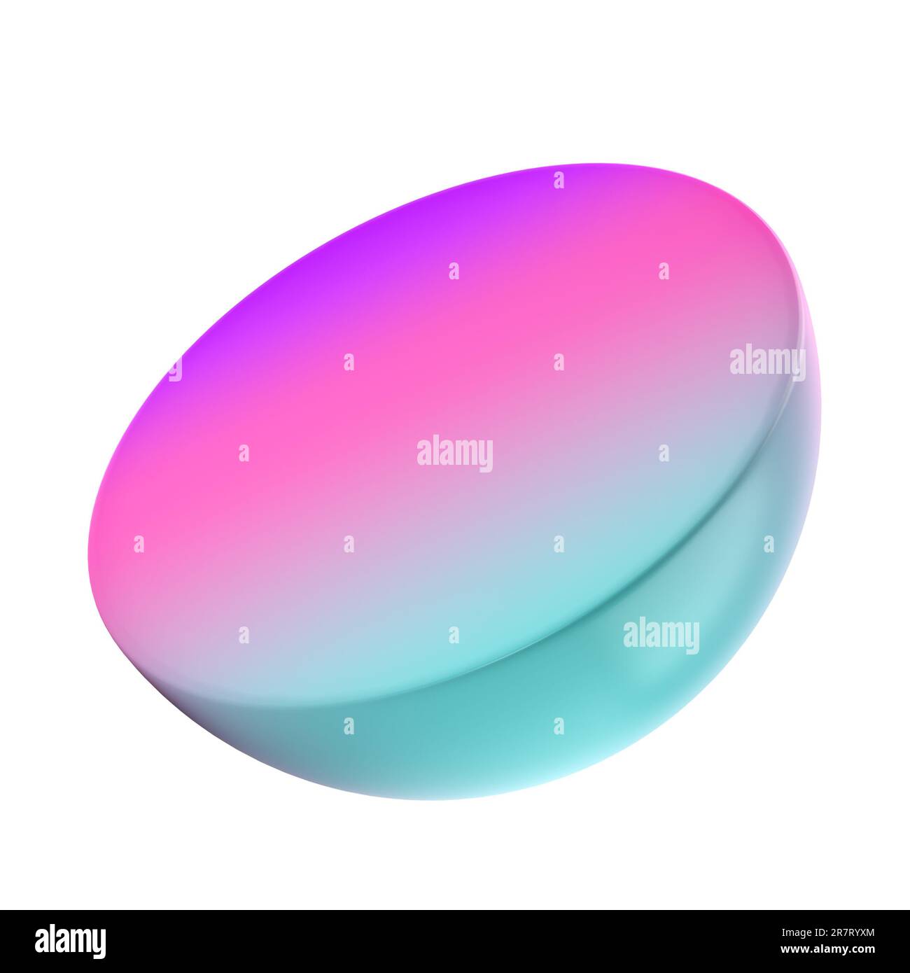 3d metal semisphere geometric shape. Realistic glossy turquoise and lilac gradient luxury ...