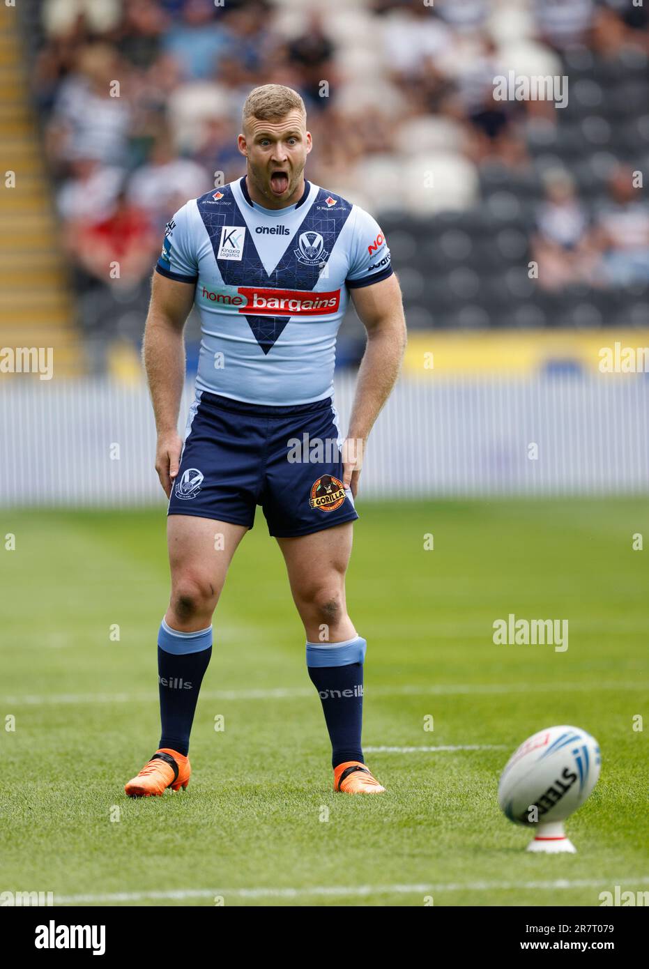St Helens' Joey Lussick lines up a conversion during the Betfred ...