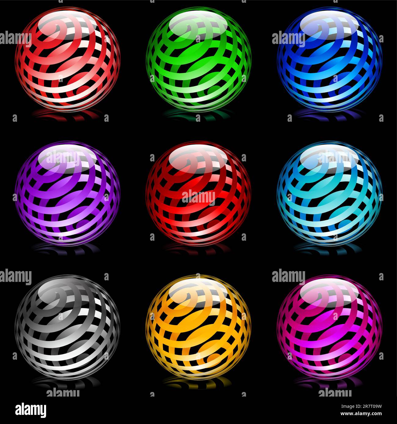 Collection of colorful glossy spheres isolated on black. Set #7 Stock ...