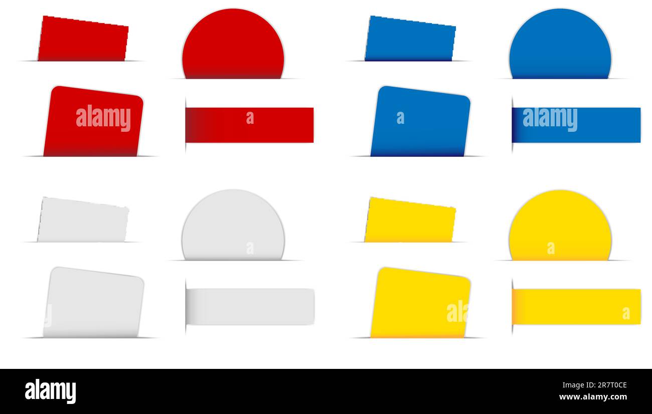 Collection of Labels in Different Shapes and Colors on White Background ...