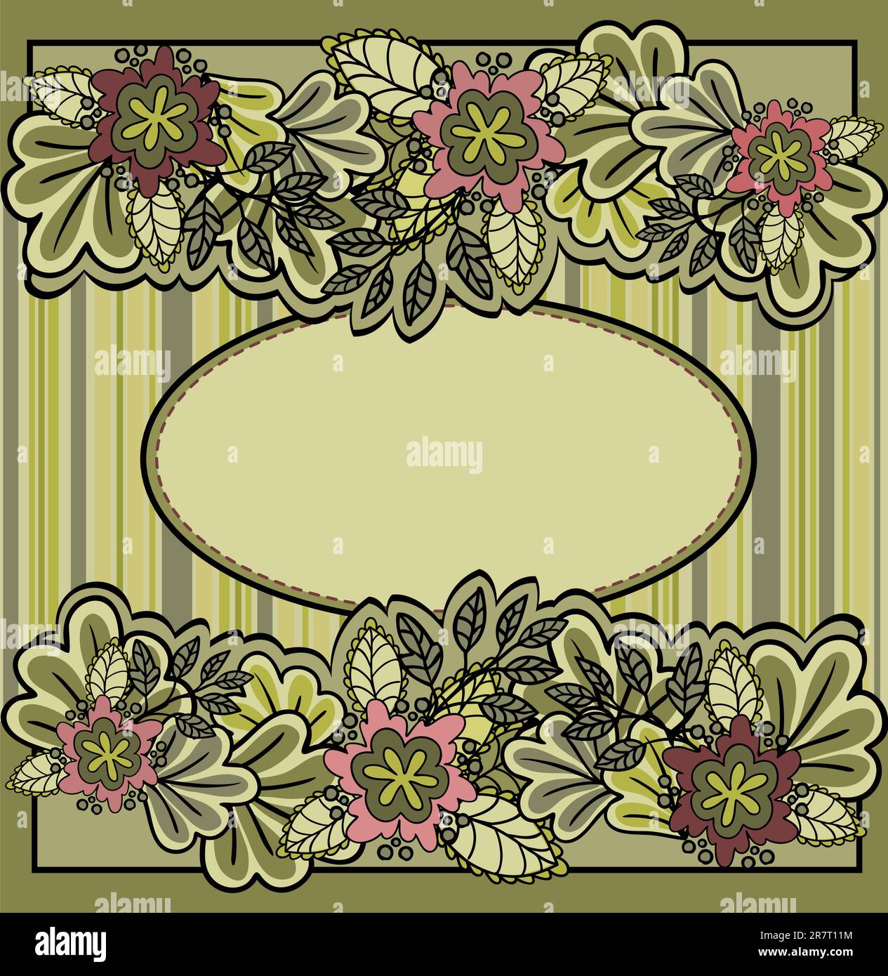 green oval frame with flowers on a striped background Stock Vector ...