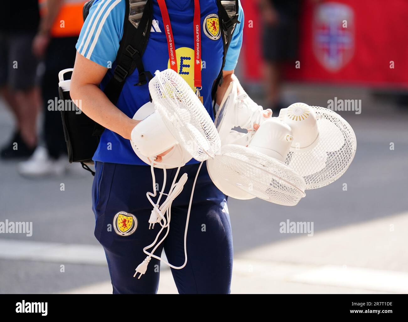 Scotland staff take fans into the stadium before the UEFA Euro 2024 ...