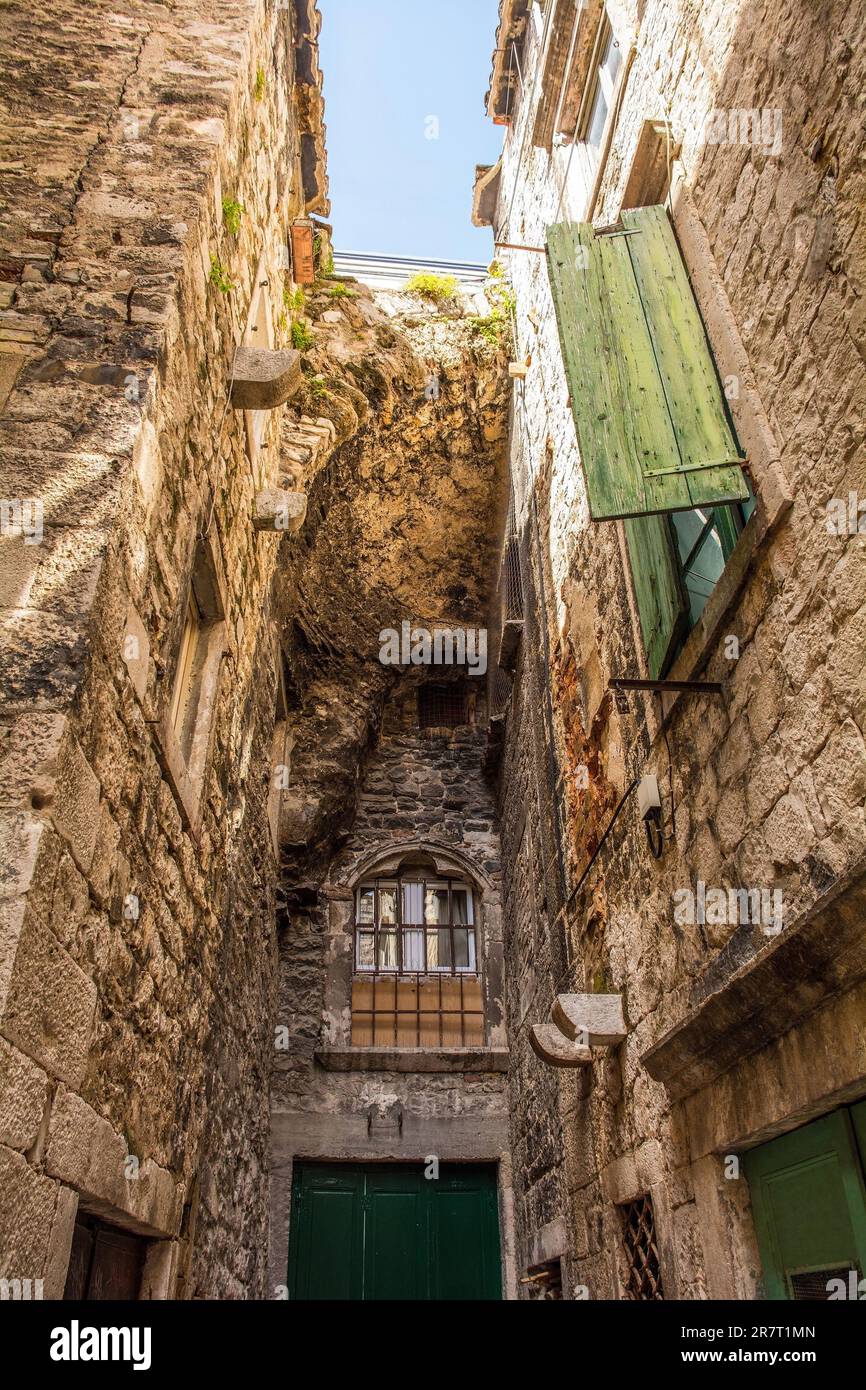 Historic residential buildings in the old centre of Split in Croatia ...