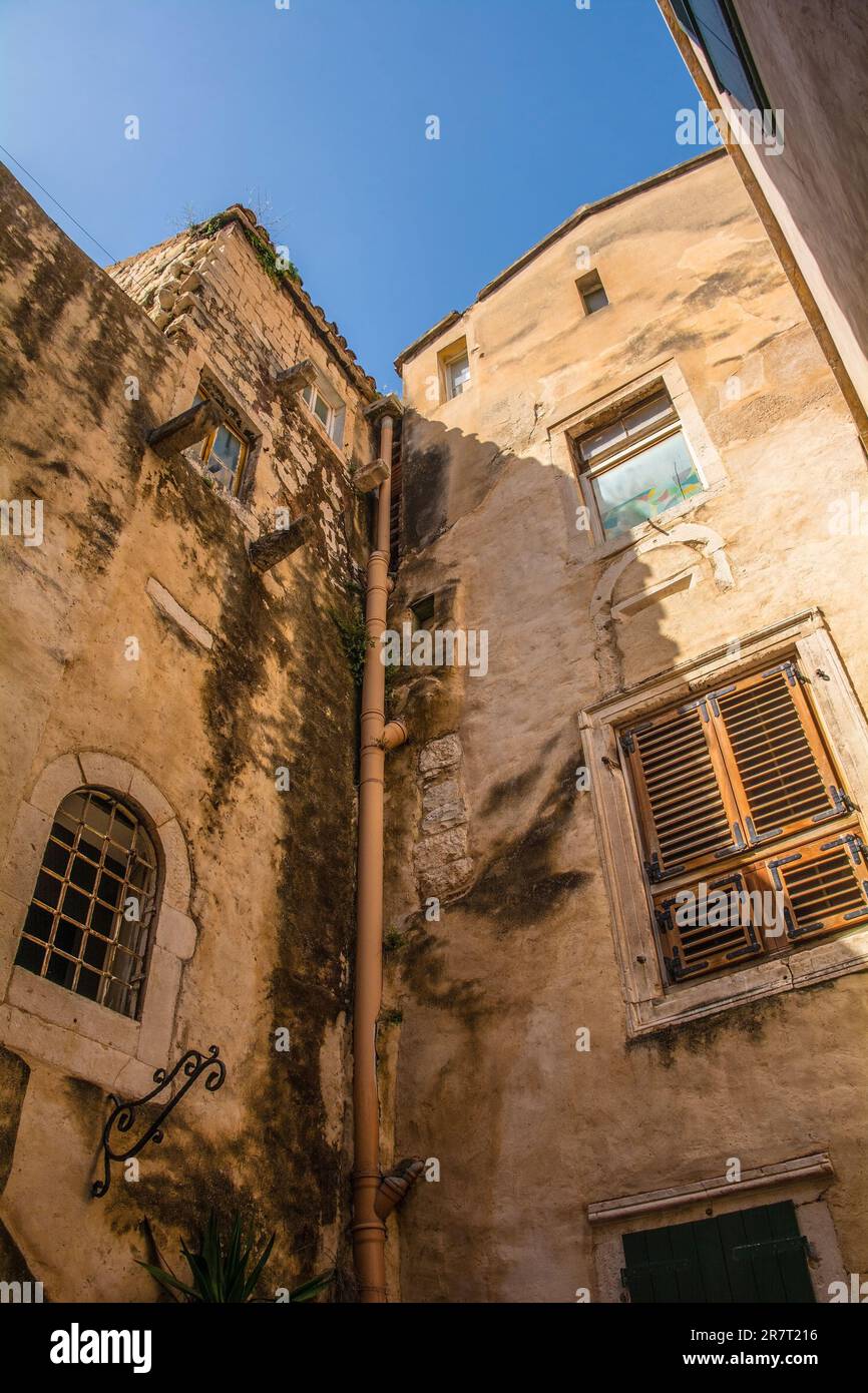 Historic residential buildings in the old centre of Split in Croatia ...