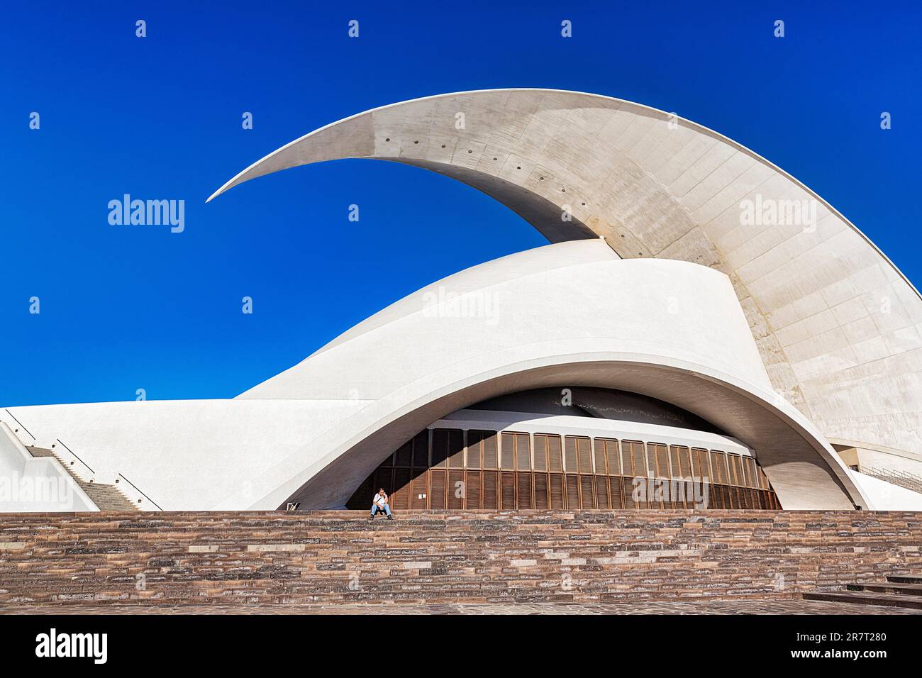 Modern architecture, visitor on staircase in front of concert hall ...