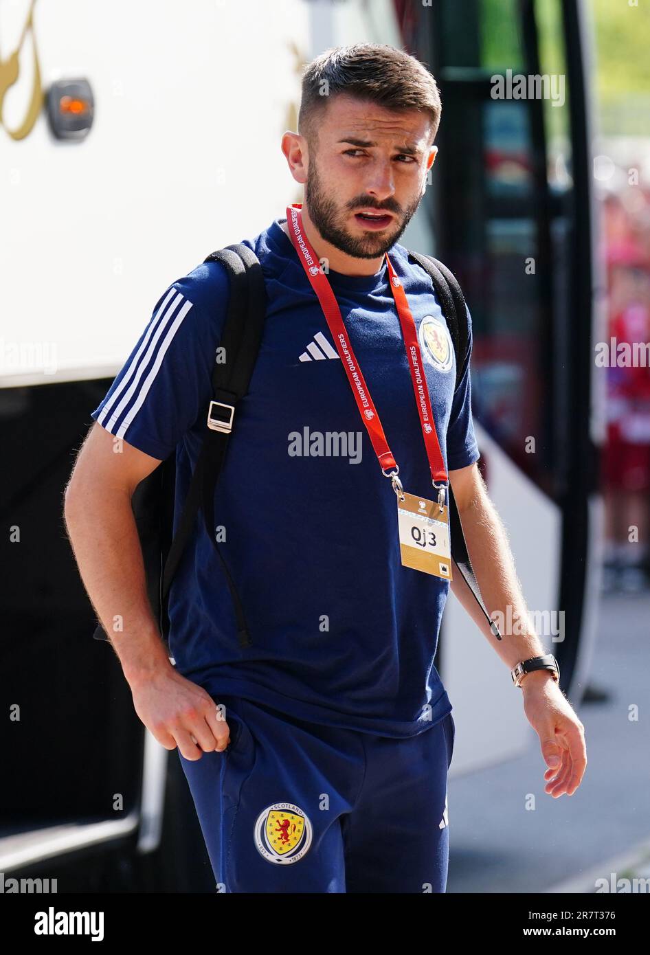Scotland's Greg Taylor arrives for the UEFA Euro 2024 Qualifying Group ...