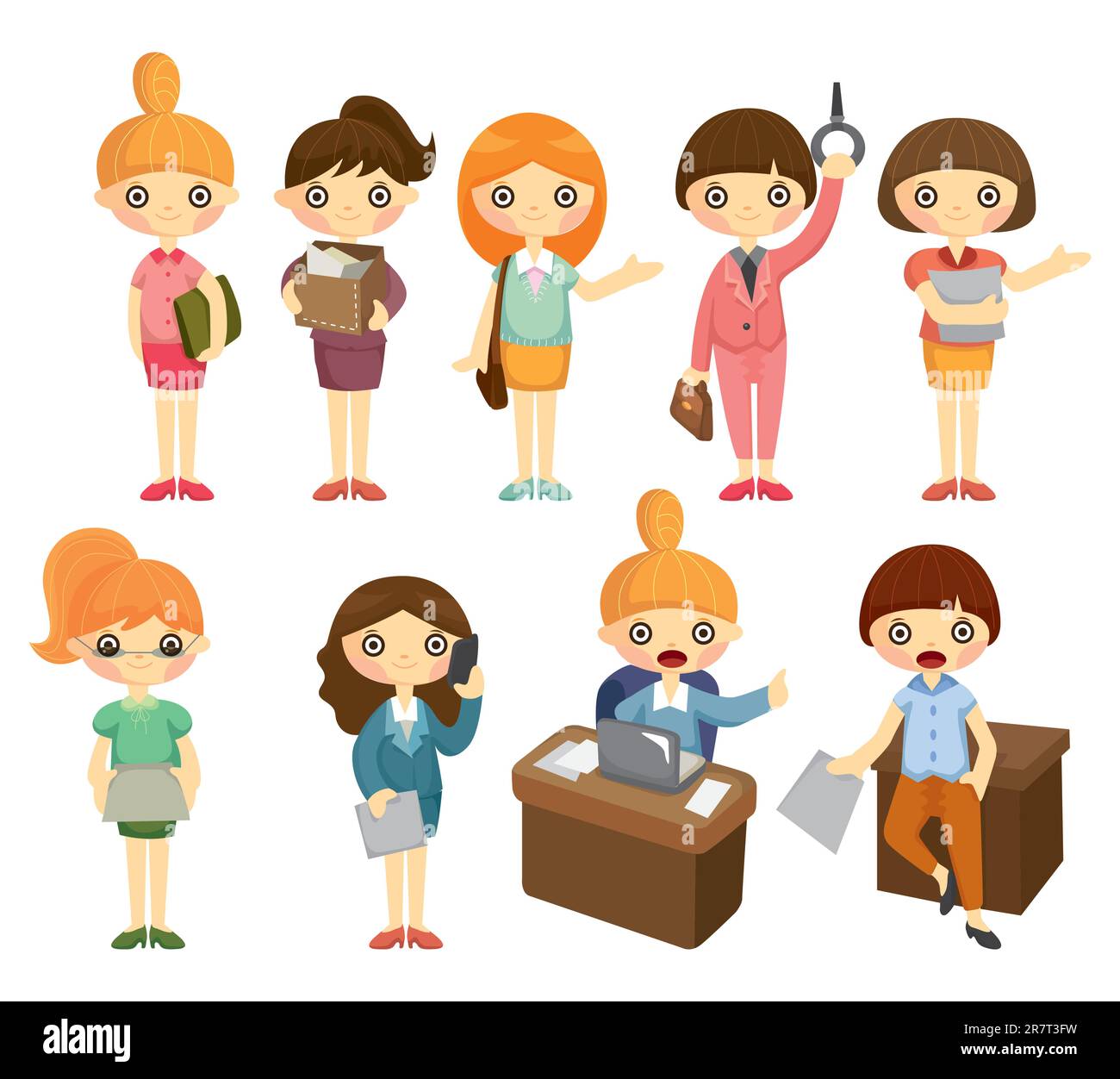 cartoon pretty office woman worker icon set Stock Vector Image & Art ...