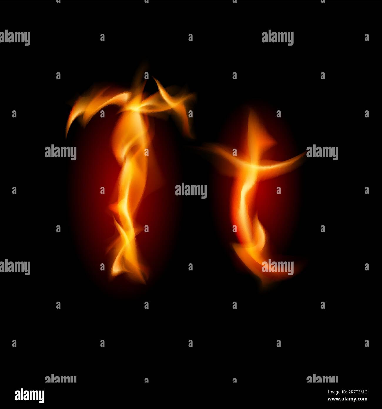 Fiery font. Letter T. Illustration on black background Stock Vector ...