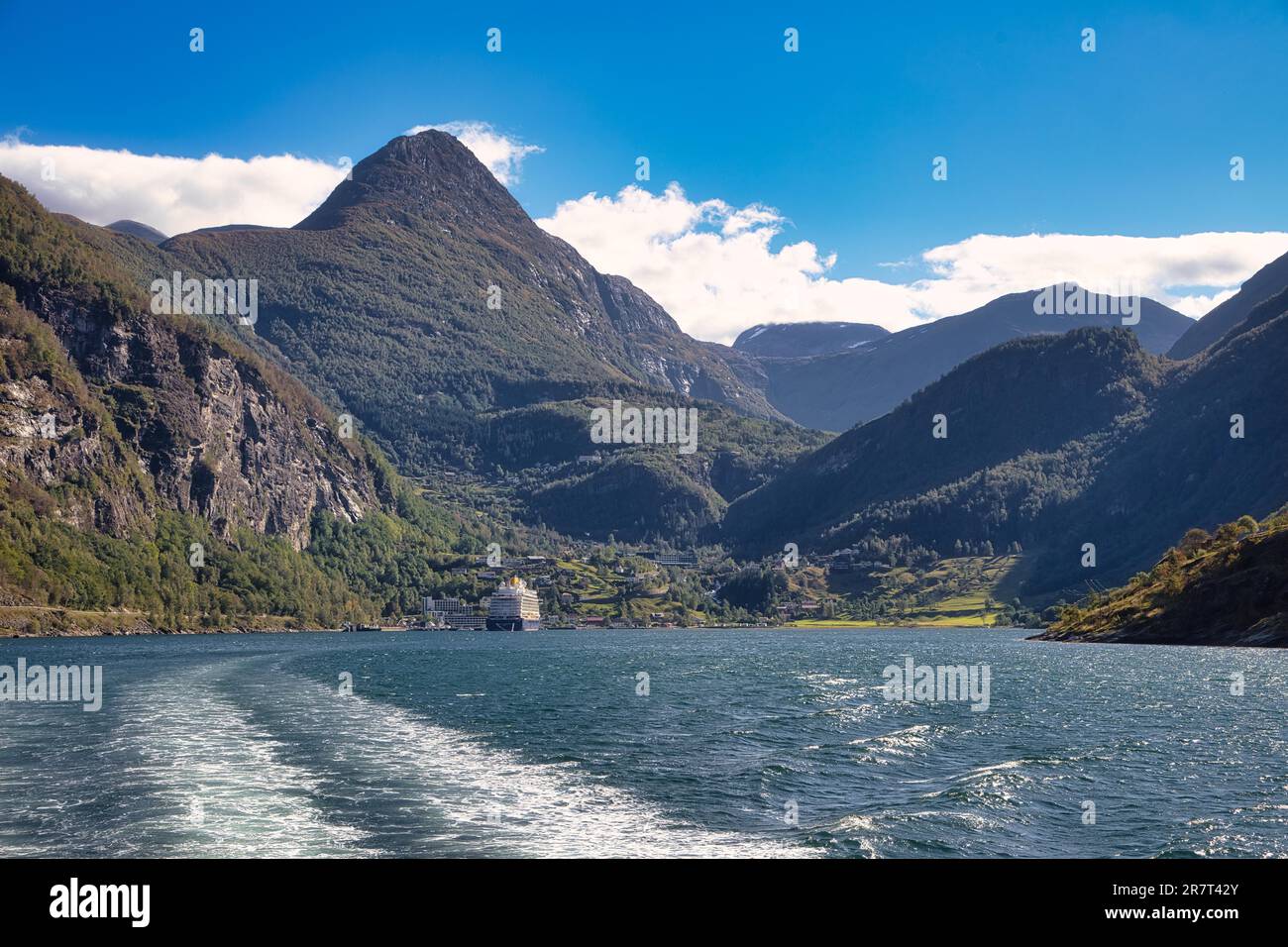 Cruise ship in the Geirangerfjord near Geiranger, UNESCO World Heritage ...