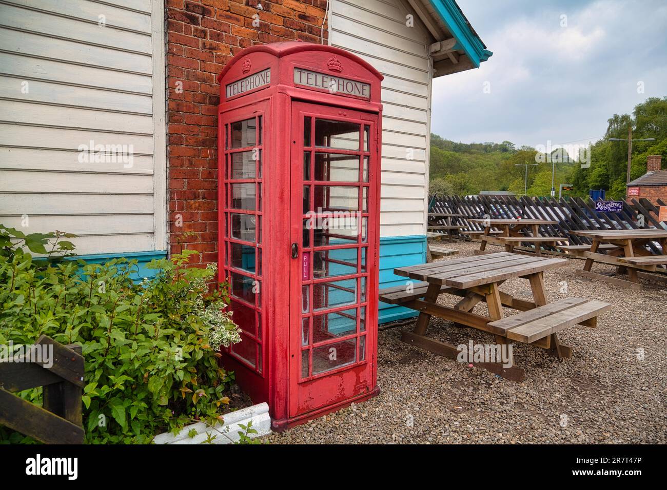 Red telephone box at a railway station in Yorkshire, England, Great ...