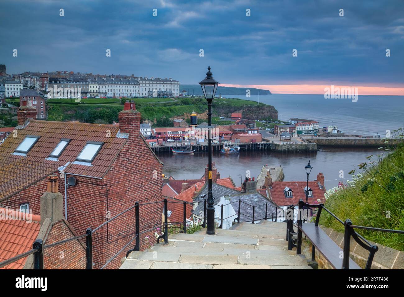 The 199 Steps of Whitby at Sunset, Whitby, North Yorkshire, England ...