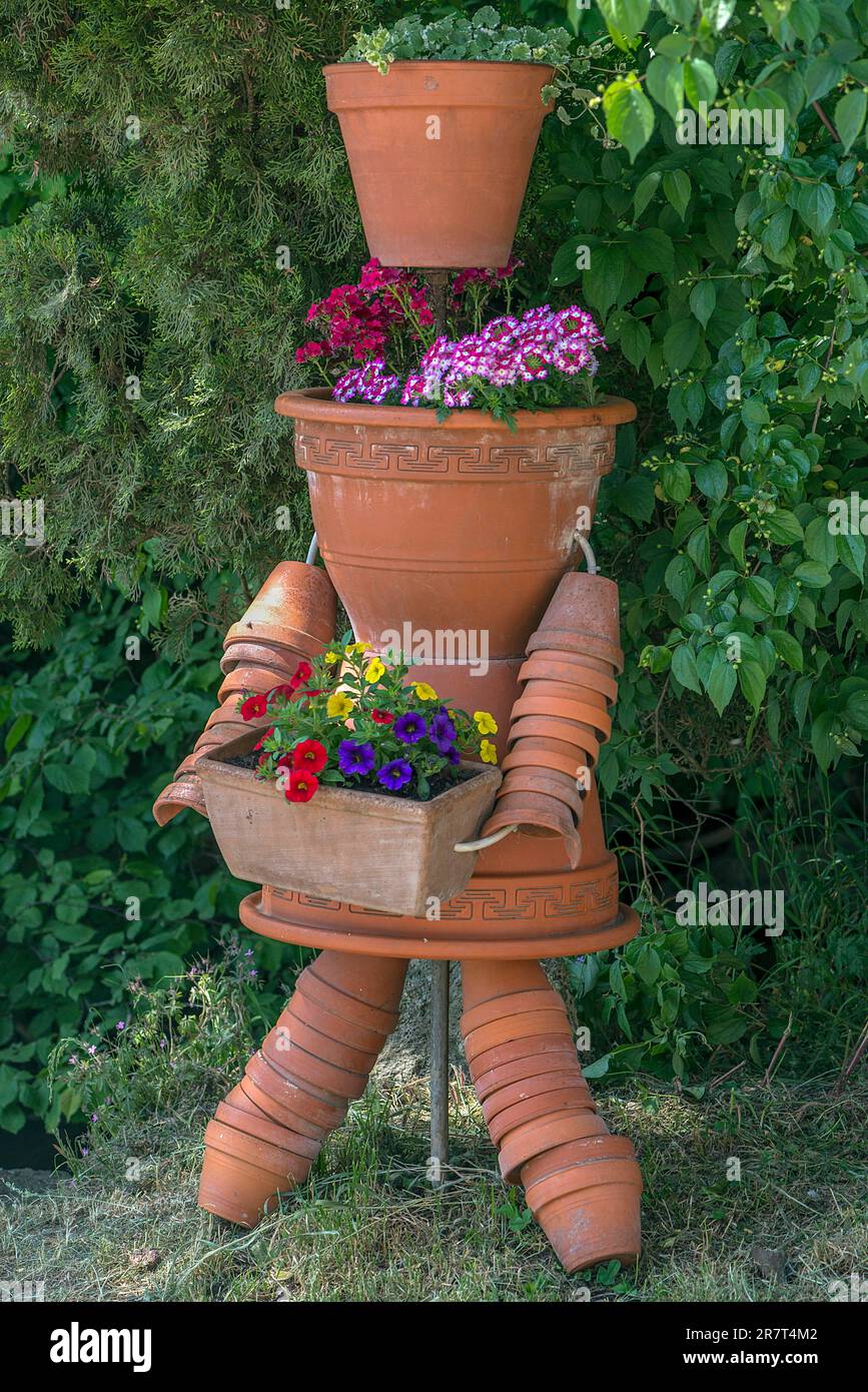 Figure composed of flower pots, Bavaria, Germany Stock Photo - Alamy