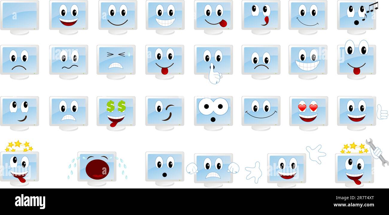 Set of monitors-emoticons. Vector illustration, isolated on a white ...