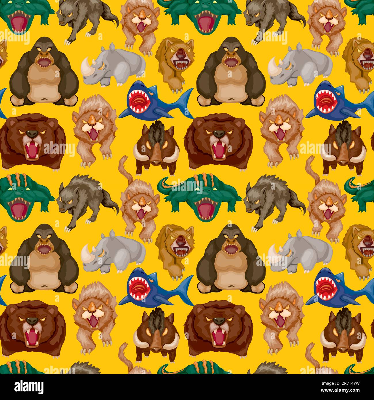 cartoon angry animal seamless pattern Stock Vector Image & Art - Alamy