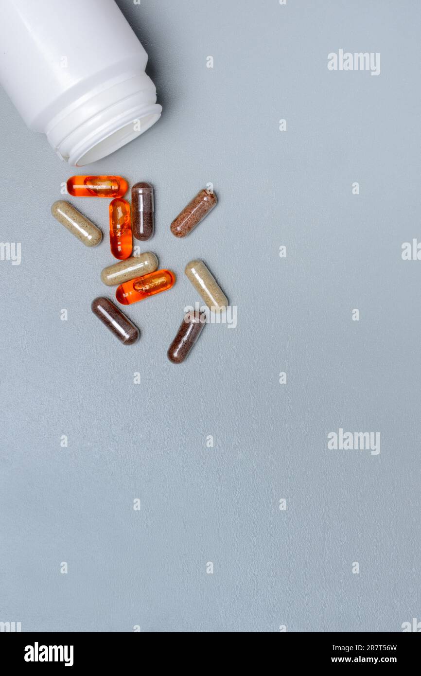 Capsules with food supplements, malnutrition, food photography Stock ...