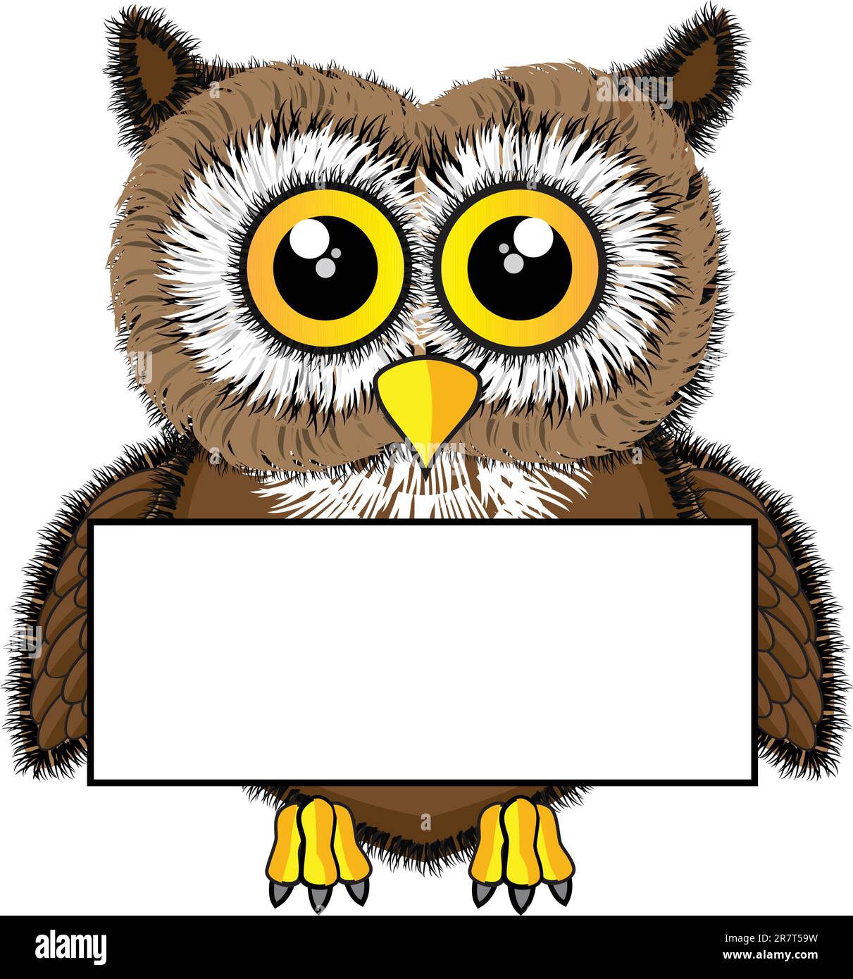 Vector illustration of a cute looking owl holding blank sign Stock ...