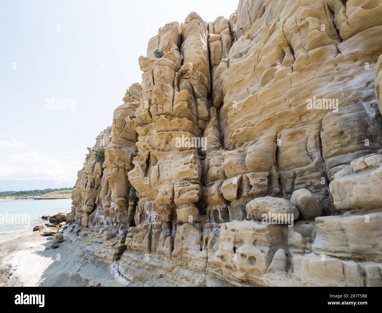 Rock formations formed by erosion, Ciganka beach lagoon, near Lopar ...