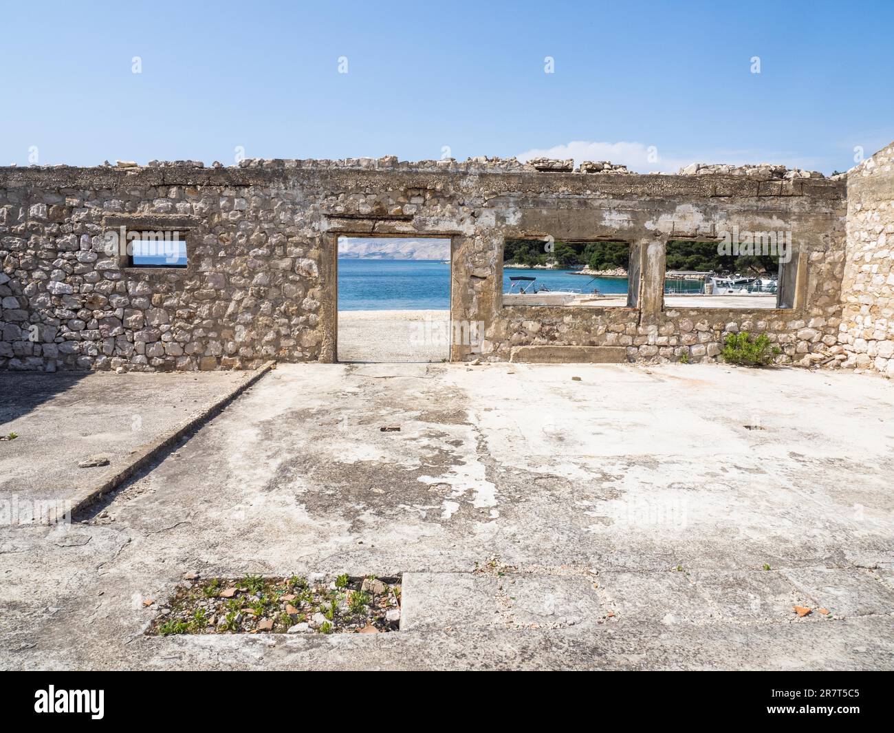 Island of Sveti Grgur, dilapidated buildings, site of a former woman's ...