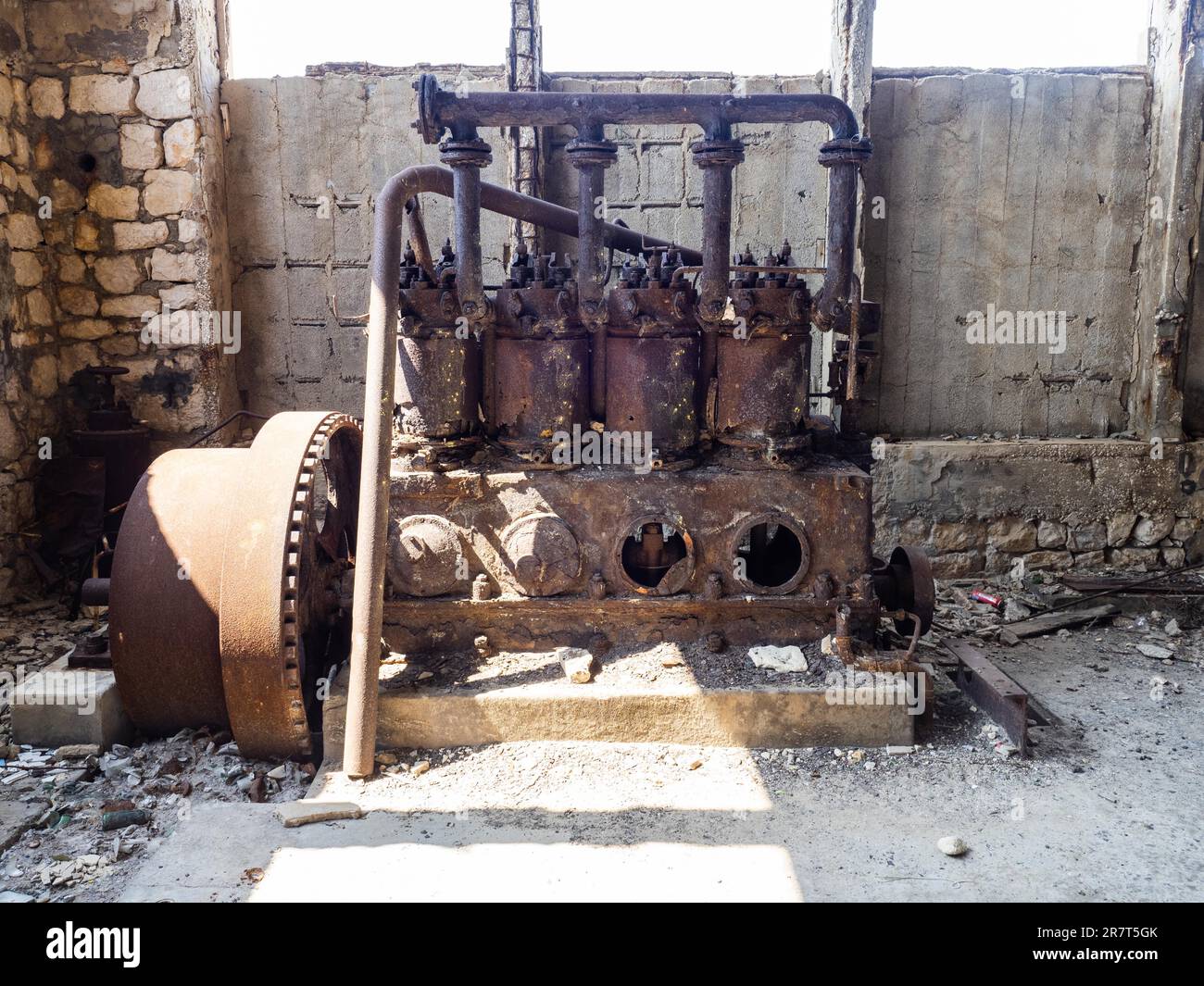 Island of Sveti Grgur, rusty engine, dilapidated building, site of a ...