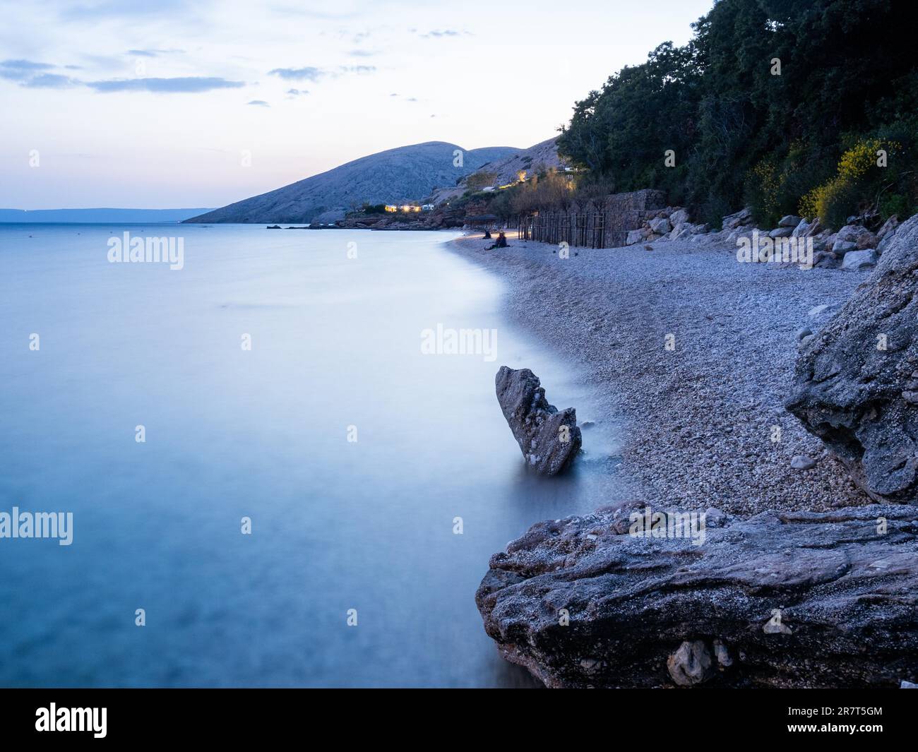 Pebble beach, campsite near Stara Baska, Island of Krk, Kvarner Gulf ...