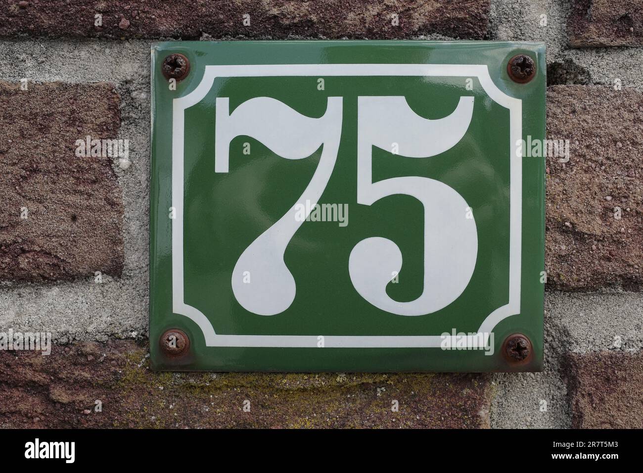House number plate, number 75, digit, North Rhine-Westphalia, Germany ...