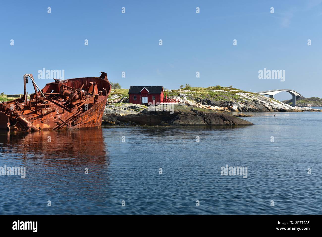 Shipwreck in an archipelago on the Atlantic Strait in Norway Stock ...