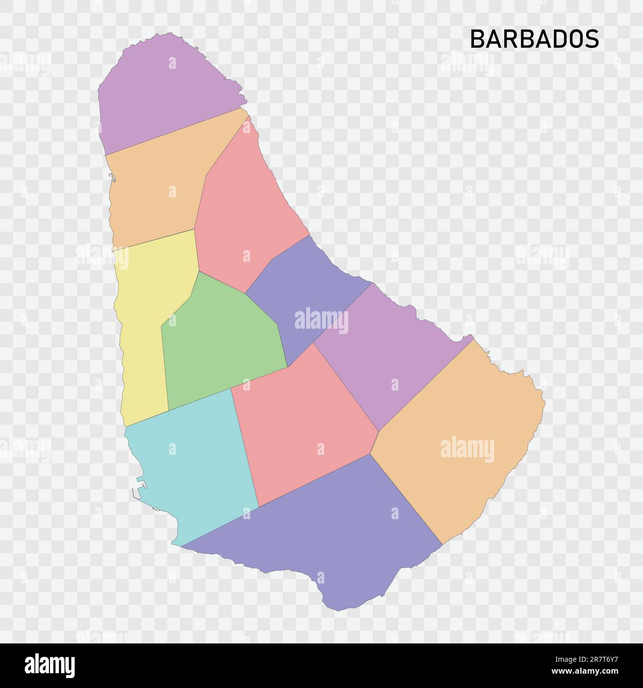 Isolated colored map of Barbados with borders of the regions Stock ...