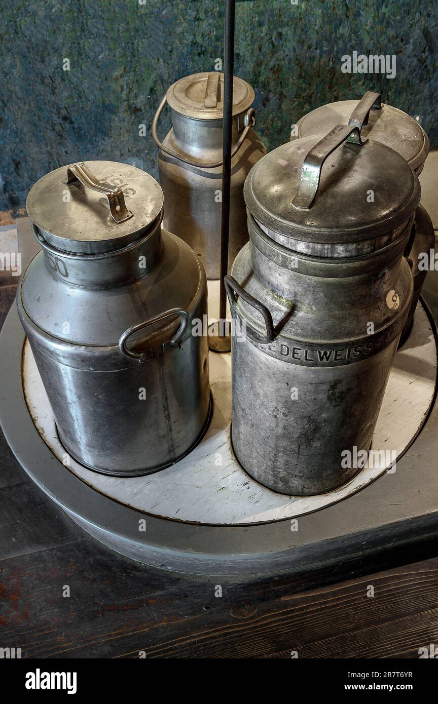 Old milk churns, Allgaeu Mountain Farm Museum, Immenstadt-Diepolz ...