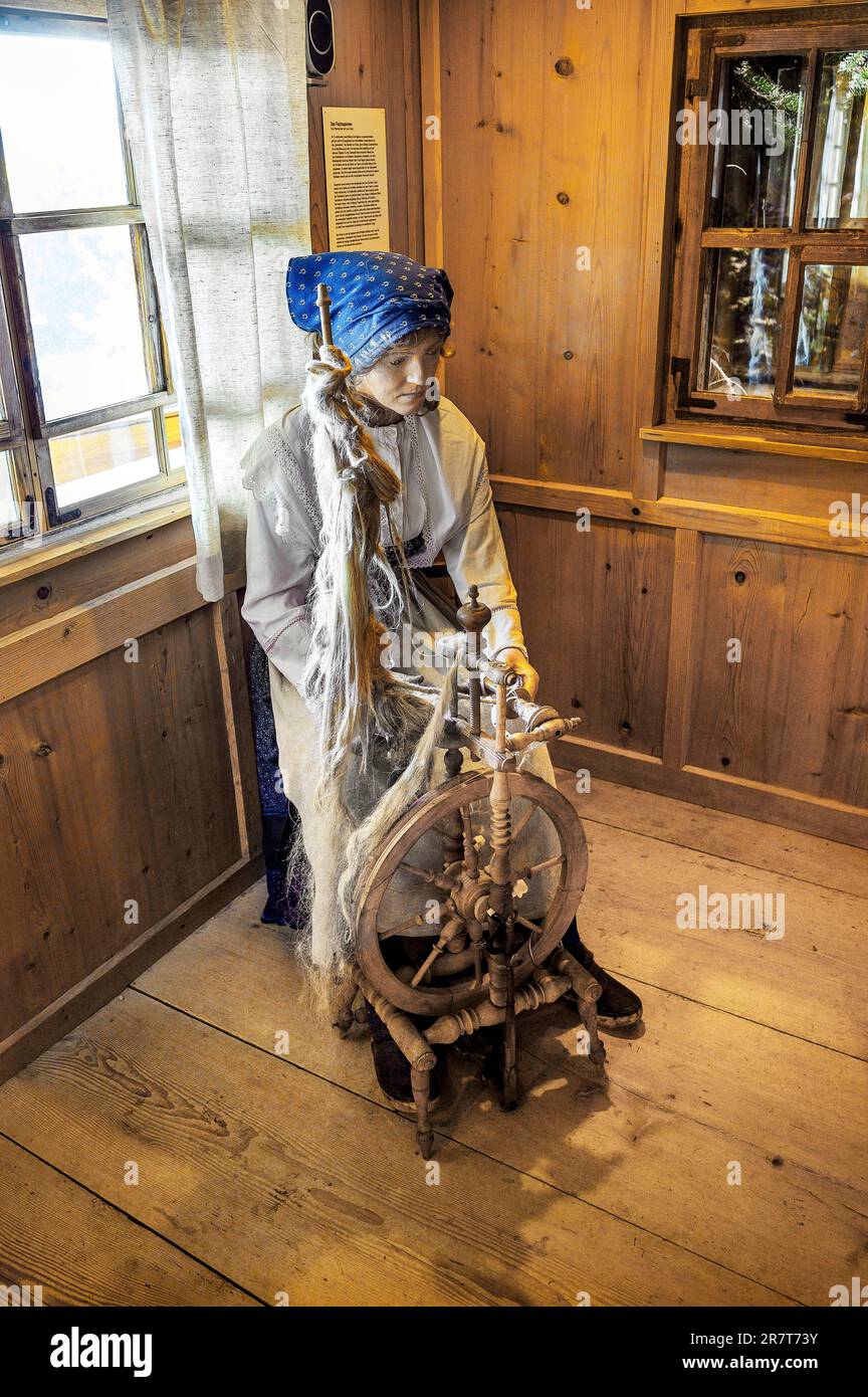 Figure of a flax spinner with spinning wheel, Allgaeuer ...
