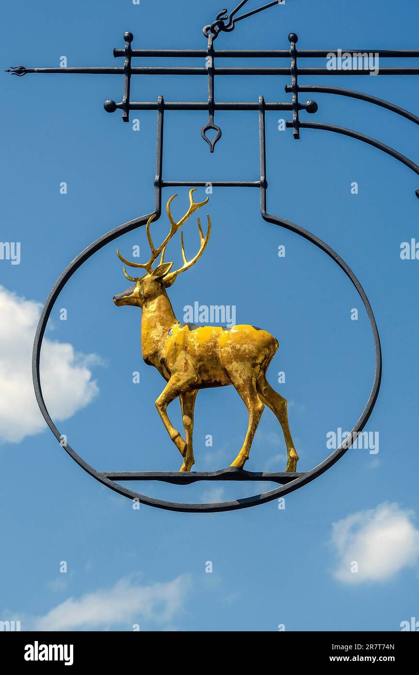 Nose sign of the Goldener Hirsch Inn in Oberguenzburg, Allgaeu, Bavaria ...