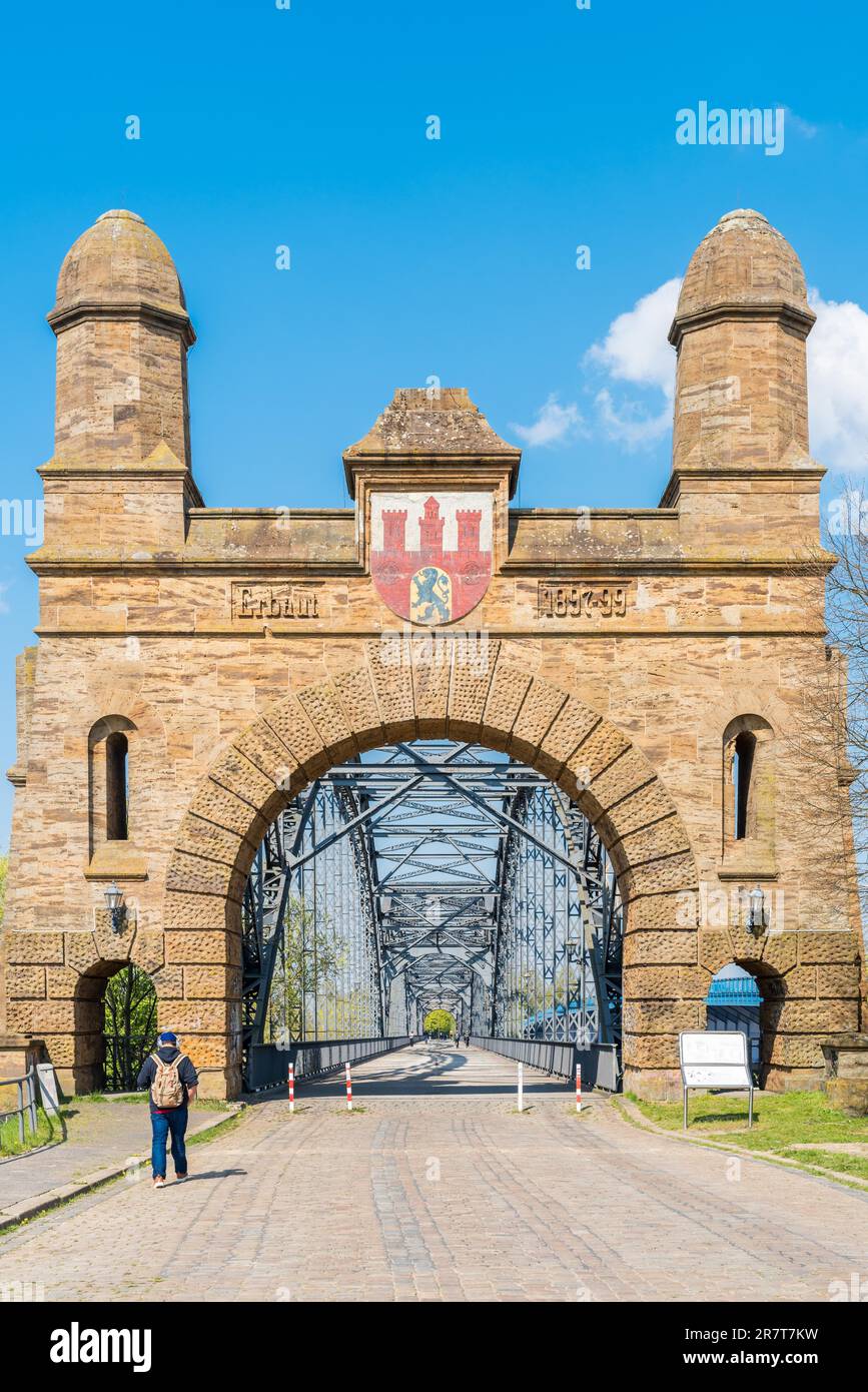 Portal of the old Harburger elbe bridge is a steel arch bridge ...