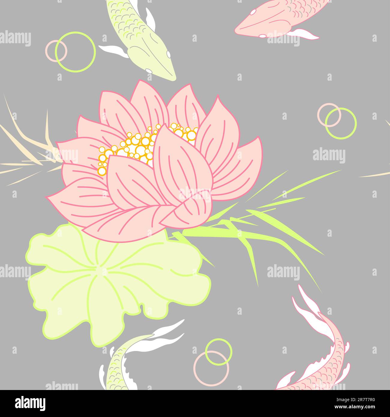 vector floral seamless pattern with lotus and fish Stock Vector Image ...