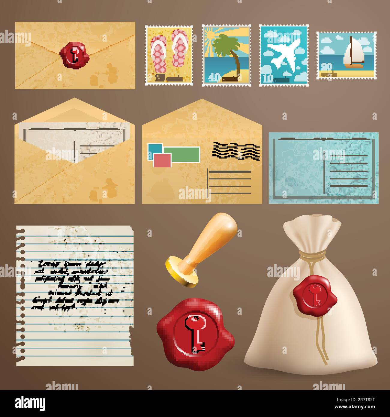 Vintage postcards with post stamps and other elements Stock Vector ...