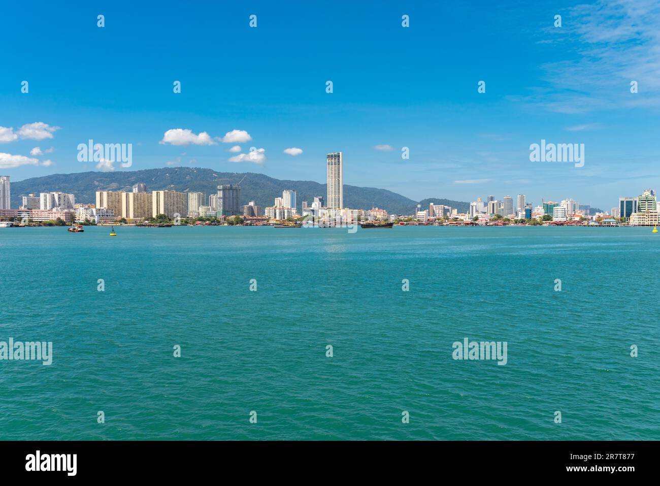 The Penang Strait with the City of Penang Island, George Town, the ...
