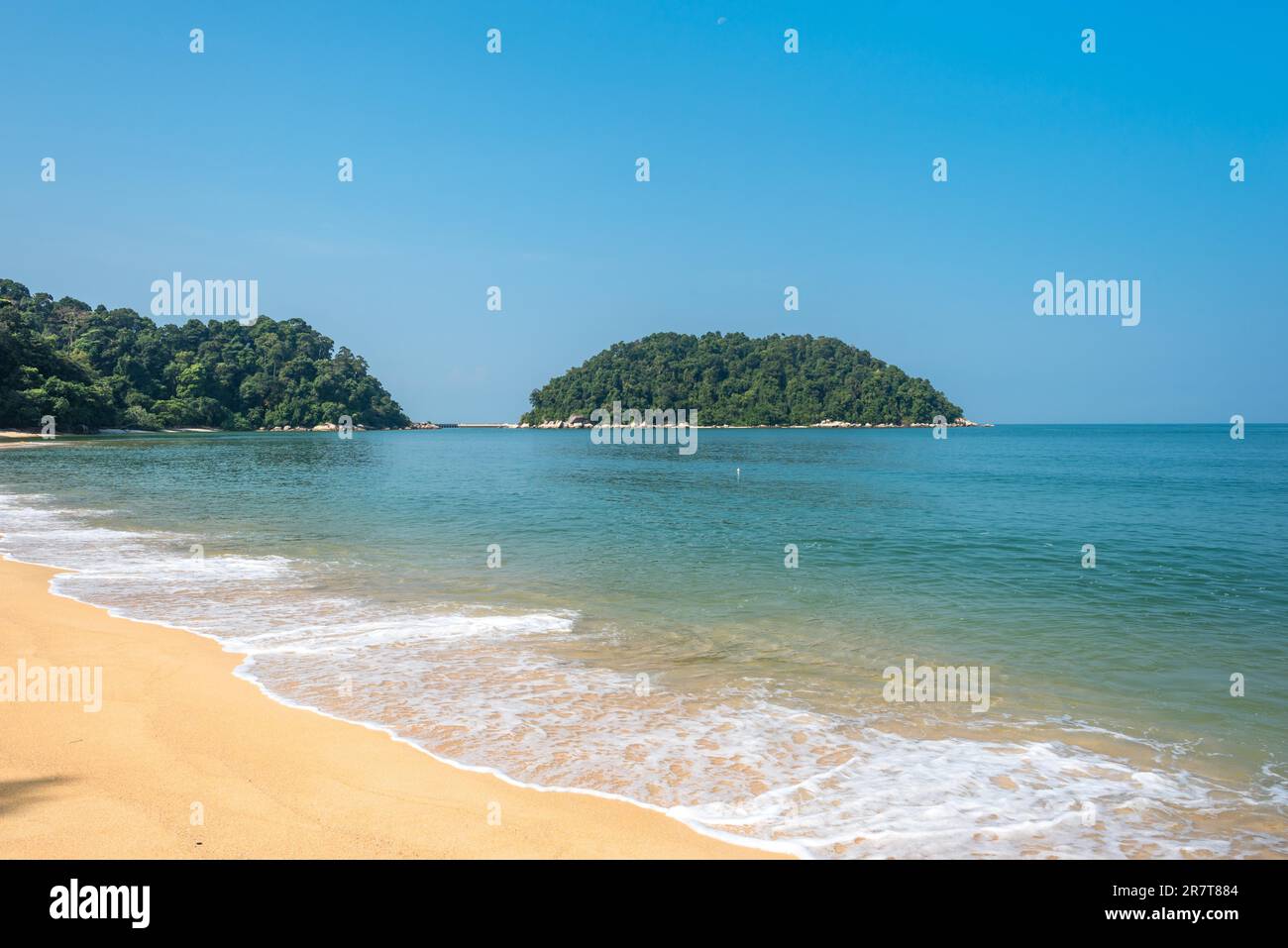 Pangkor island with the beach of the tourist village Teluk Nipah and ...