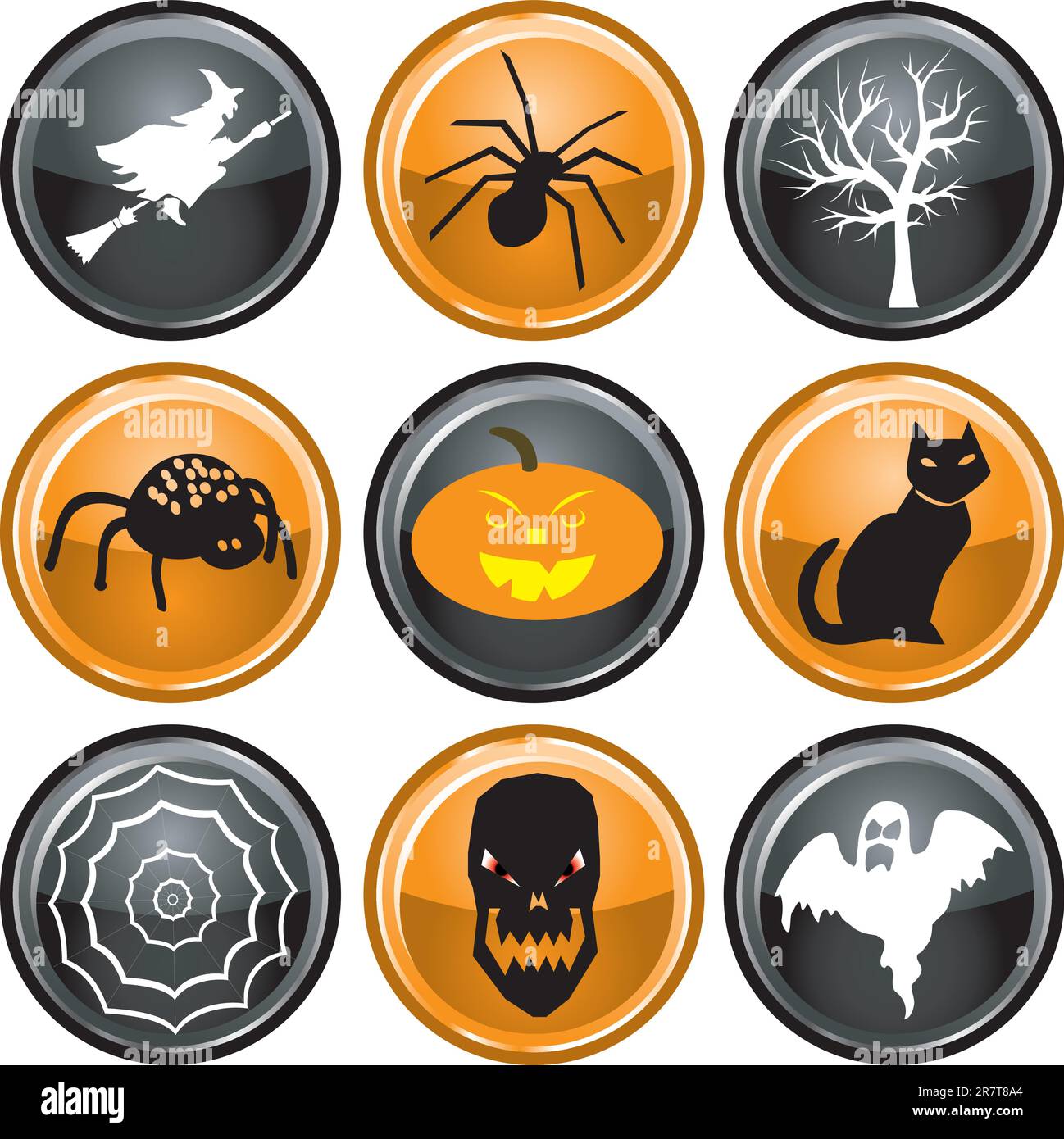 Vector Illustration of nine black, orange and white round Halloween ...